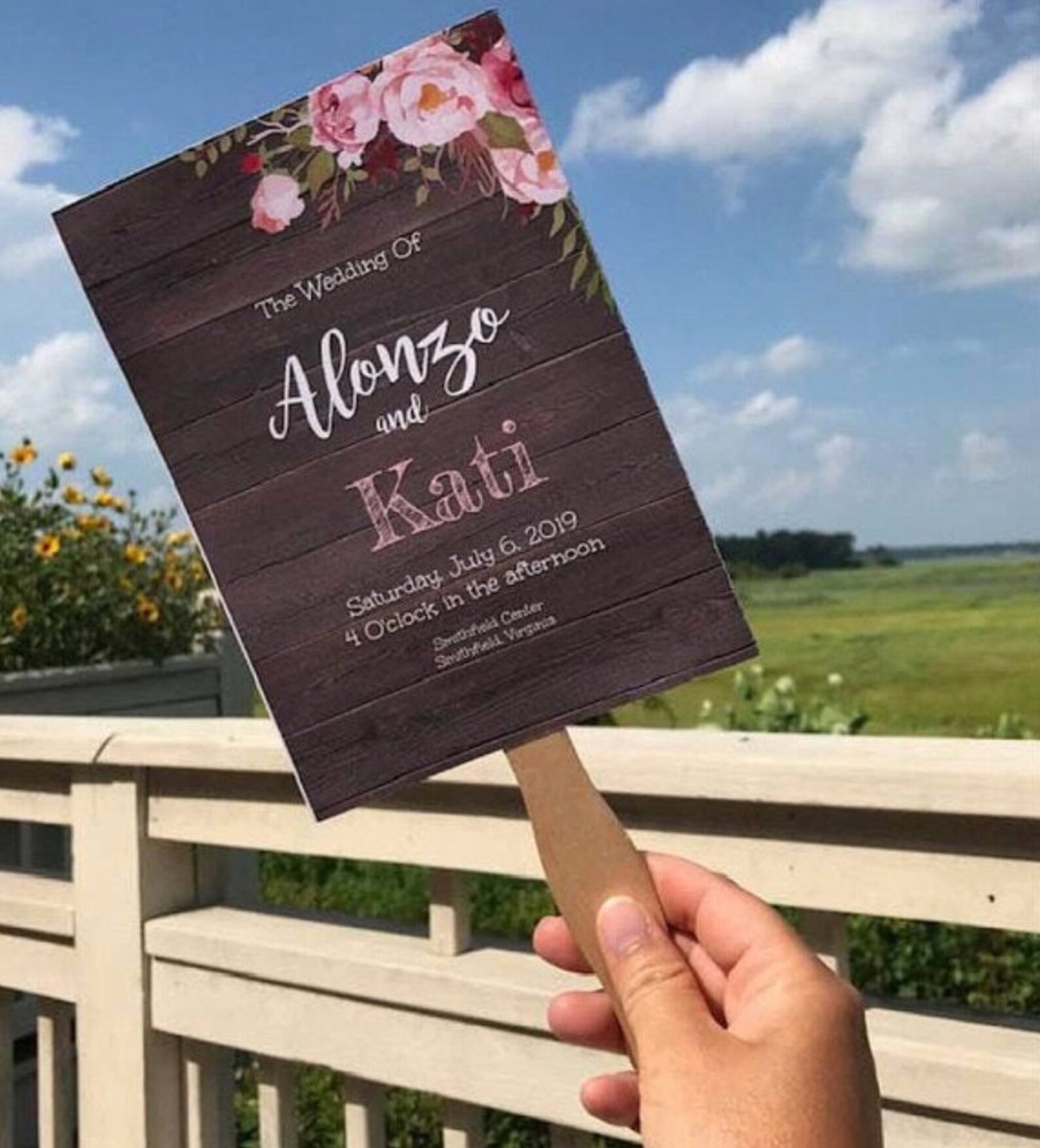 Rustic Floral Wedding Program Fan Template, DIY Wedding Program, Faux ...