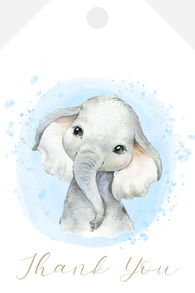 Blue Elephant Thank You Favor Tag Template, Boy Baby Shower Gift Tag ...