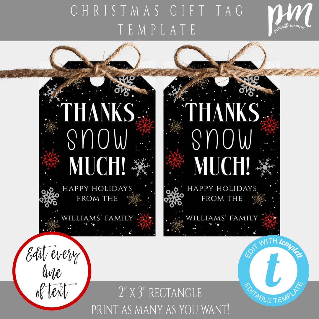 Thanks Snow Much Gift Tag Template, Warm and Cozy Holiday Gift Tags ...