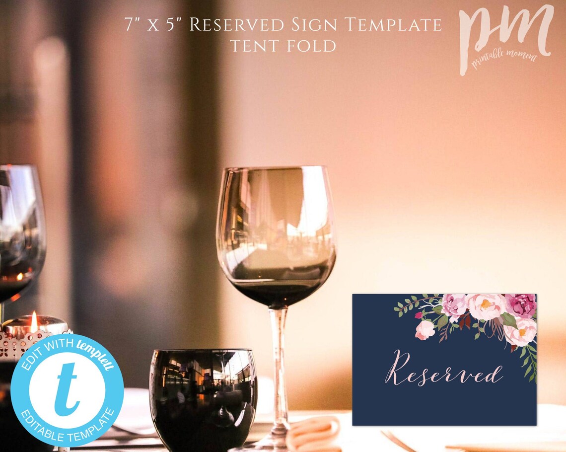 Blue Pink Wedding Reserved Sign Template Printable Reserved - Etsy