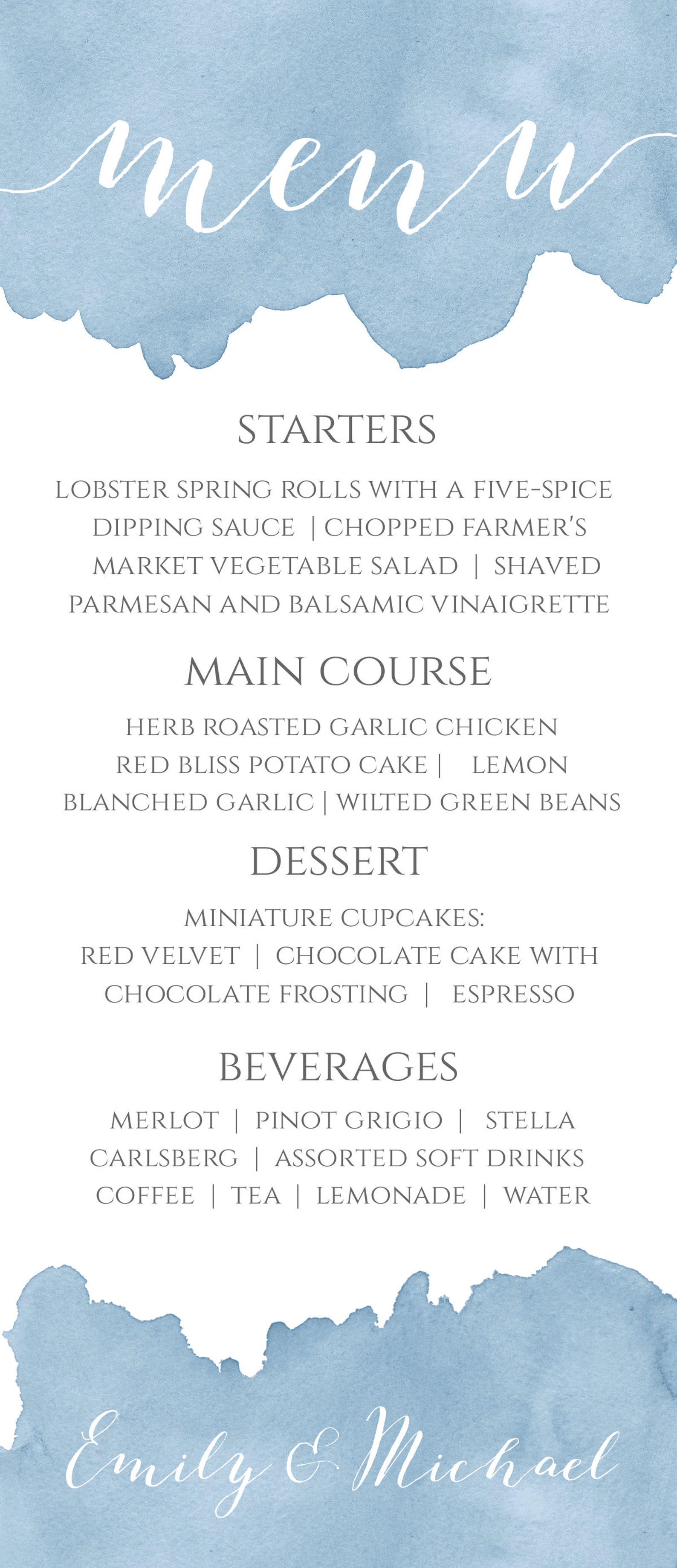 Dusty Blue Menu Template for Wedding DIY Editable Blue - Etsy