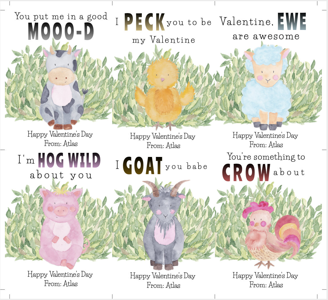 Farm Valentine Card Template Barn Yard Animal Valentines - Etsy