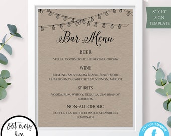 Bar Menu Template - Etsy