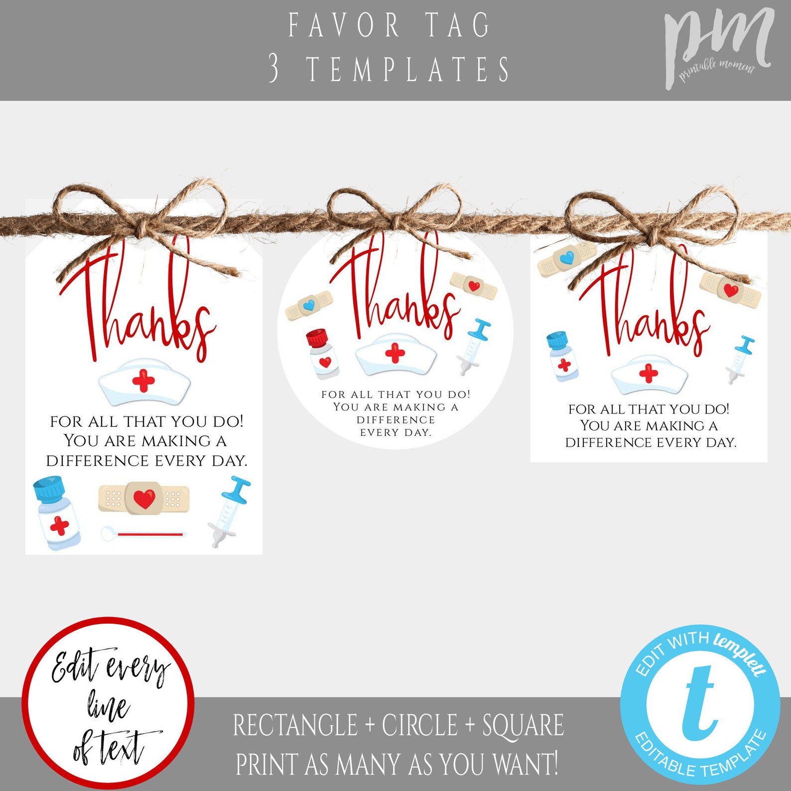 Nurse Gift Tag Editable Template, Frontline Worker Well Wishes ...