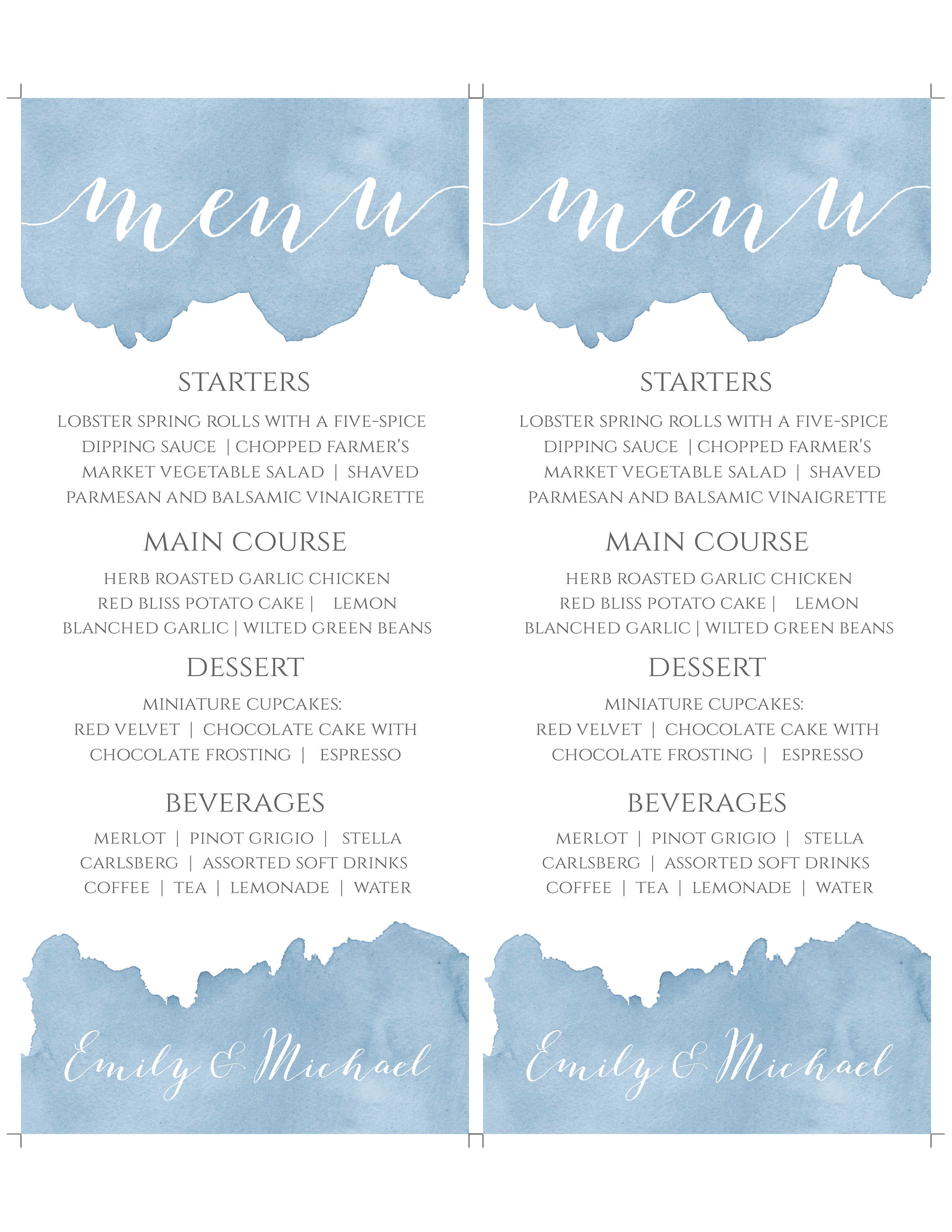 Dusty Blue Menu Template for Wedding DIY Editable Blue | Etsy