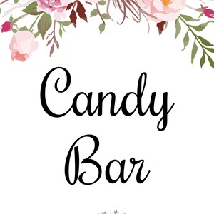 Pink Floral Candy Bar Sign Template 5" X 7", Printable Bohemian Cards ...