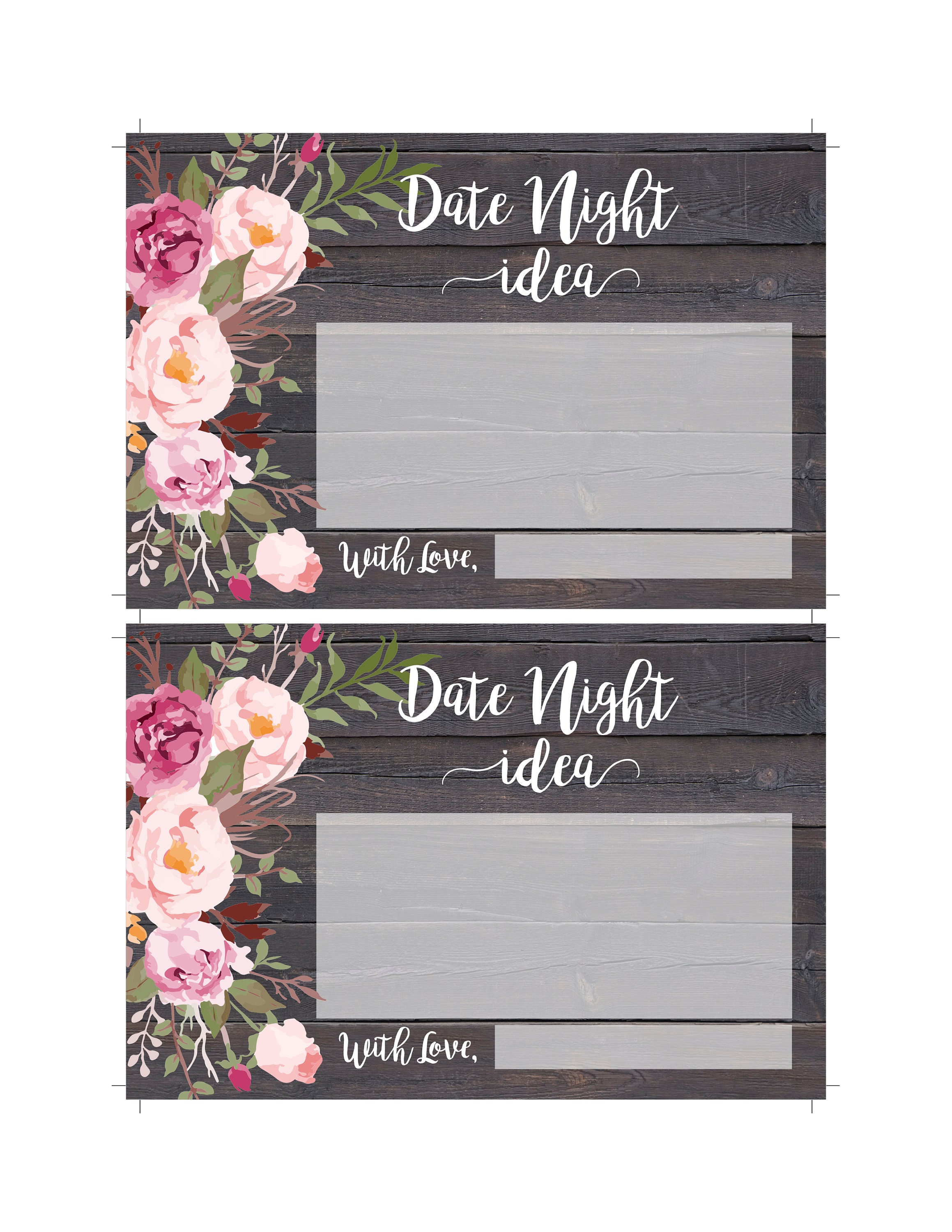 Rustic Floral Date Night Ideas Bridal Shower Game Template - Etsy