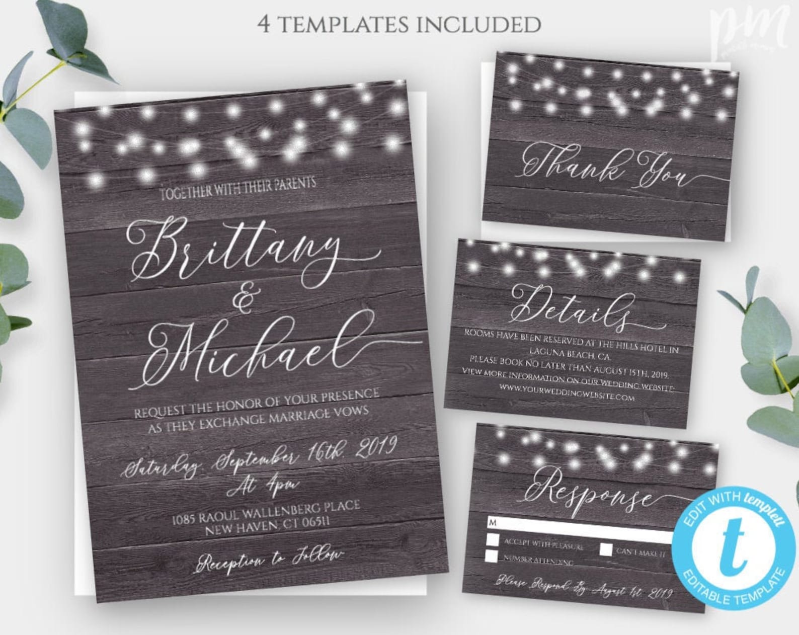 Rustic Lights Wedding Invitation Template Downloads Printable - Etsy