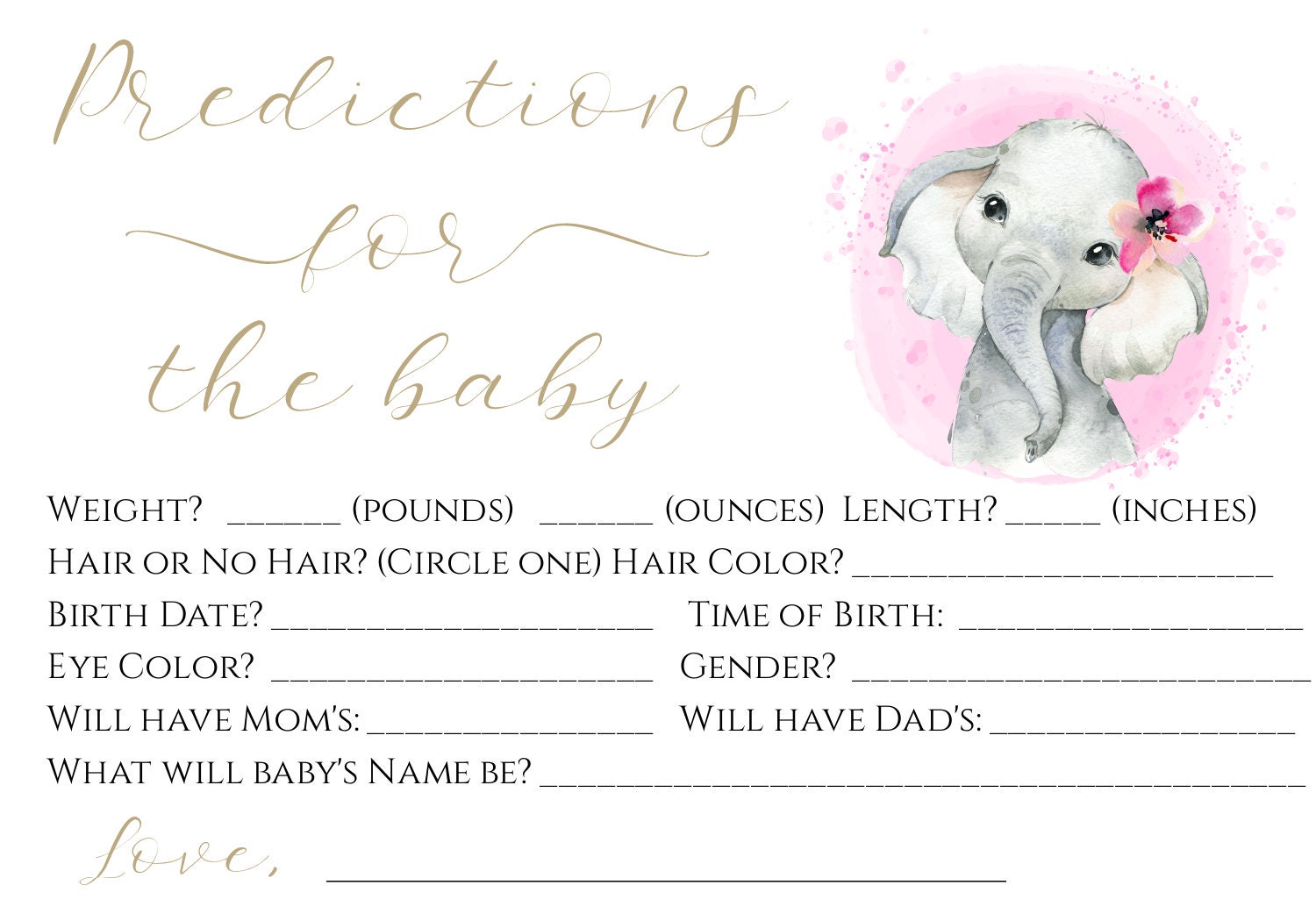 Pink Elephant Baby Shower Keepsakes Wishes for Baby Advice - Etsy