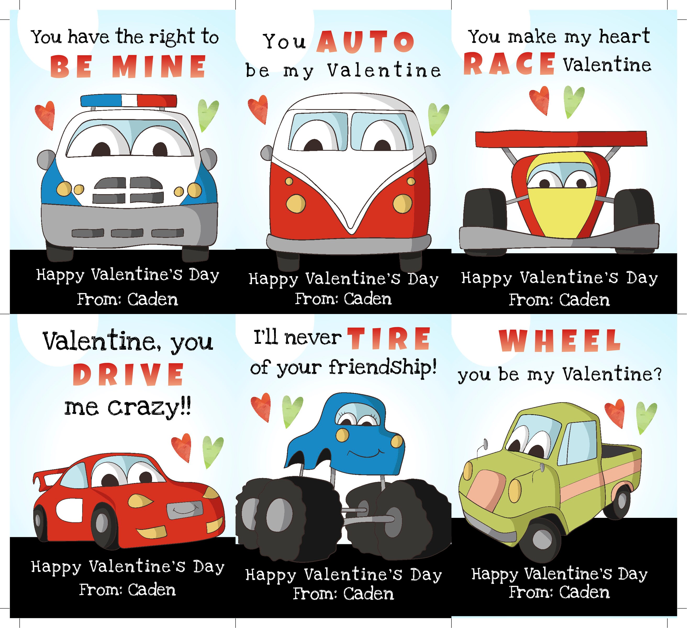 Car Valentines Day Card Template Race Car Valentines Cards | Etsy