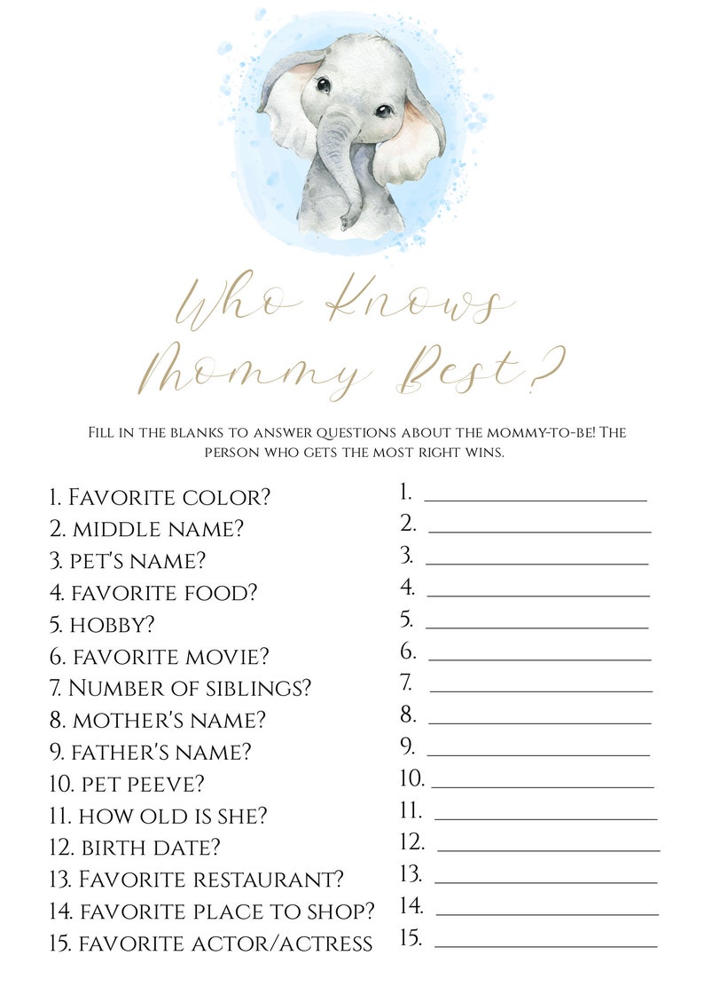 Blue Elephant Baby Shower Game Bundle Template Set, Elephant Shower ...