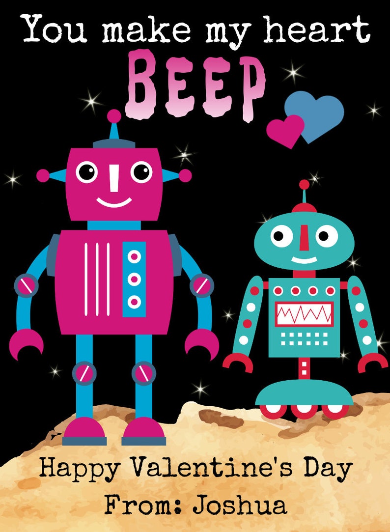 Robot Valentines Day Card Template Robot Valentines Cards for | Etsy
