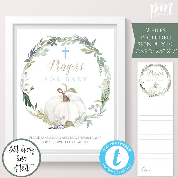Fall Baptism Sign & Prayer Card Templates Editable White | Etsy