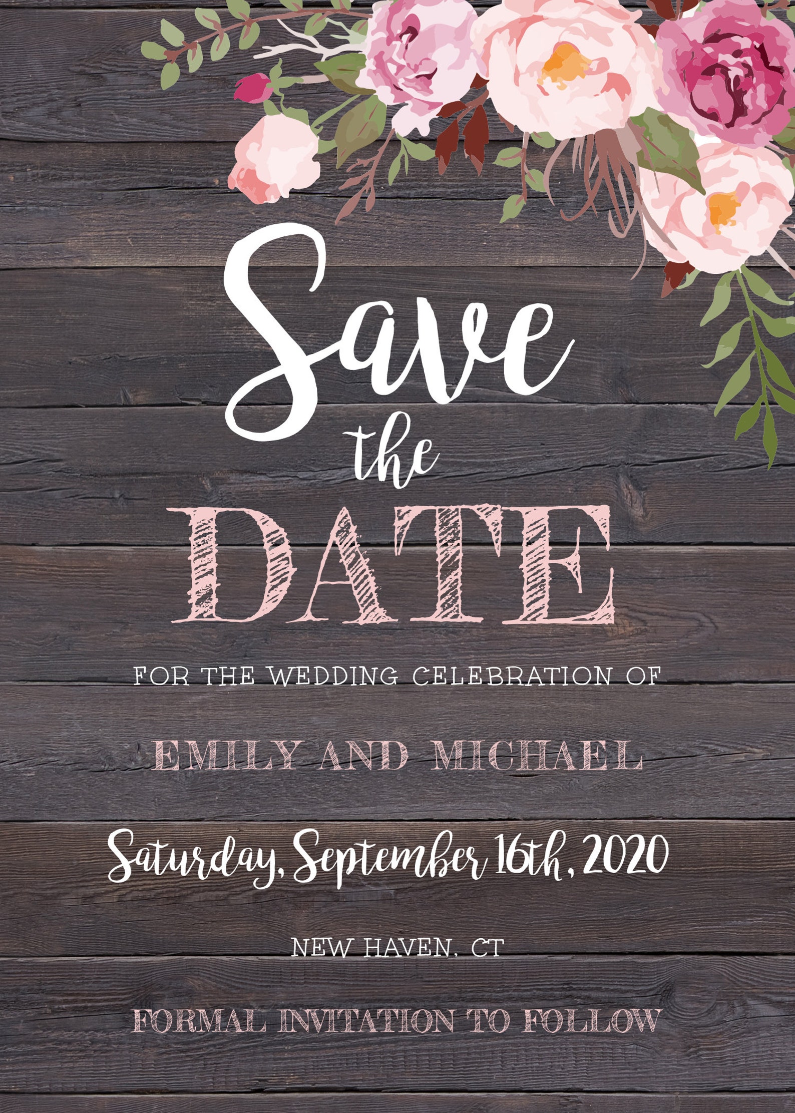 Rustic Wedding Save the Date Template Printable Pink Floral - Etsy