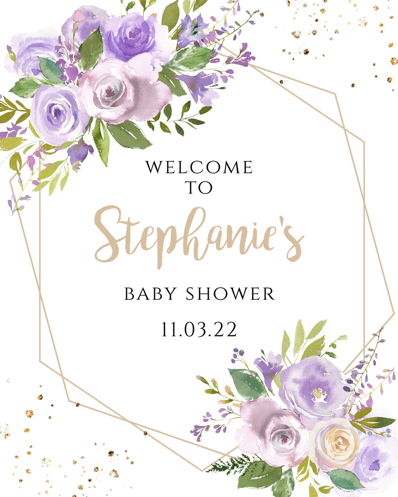 Purple Floral Welcome Sign Template Welcome Poster Door - Etsy