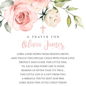 Personalized Prayer Sign for Girl, Editable Pink Floral Sign, Baptism ...