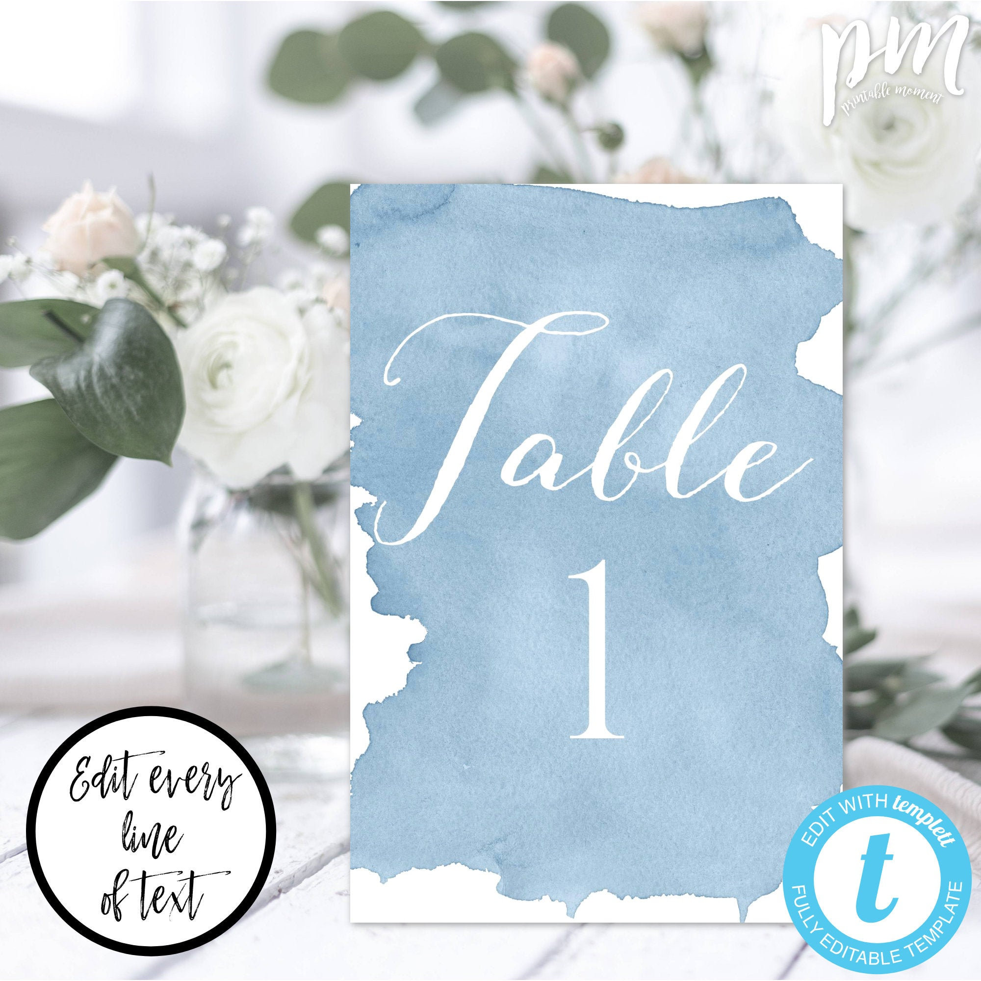 Dusty Blue Table Number Template for Wedding Editable Light - Etsy UK