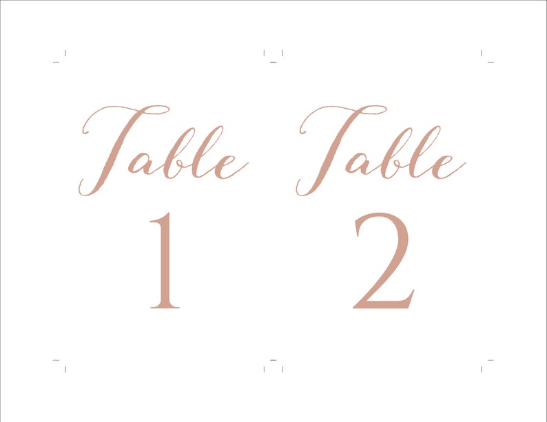 Rose Gold Table Number Template for Wedding Wedding - Etsy