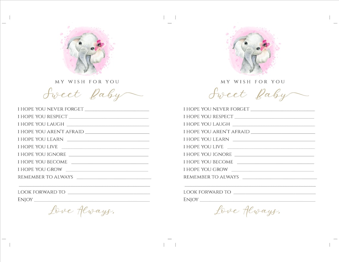 Pink Elephant Baby Shower Keepsakes Wishes for Baby Advice - Etsy