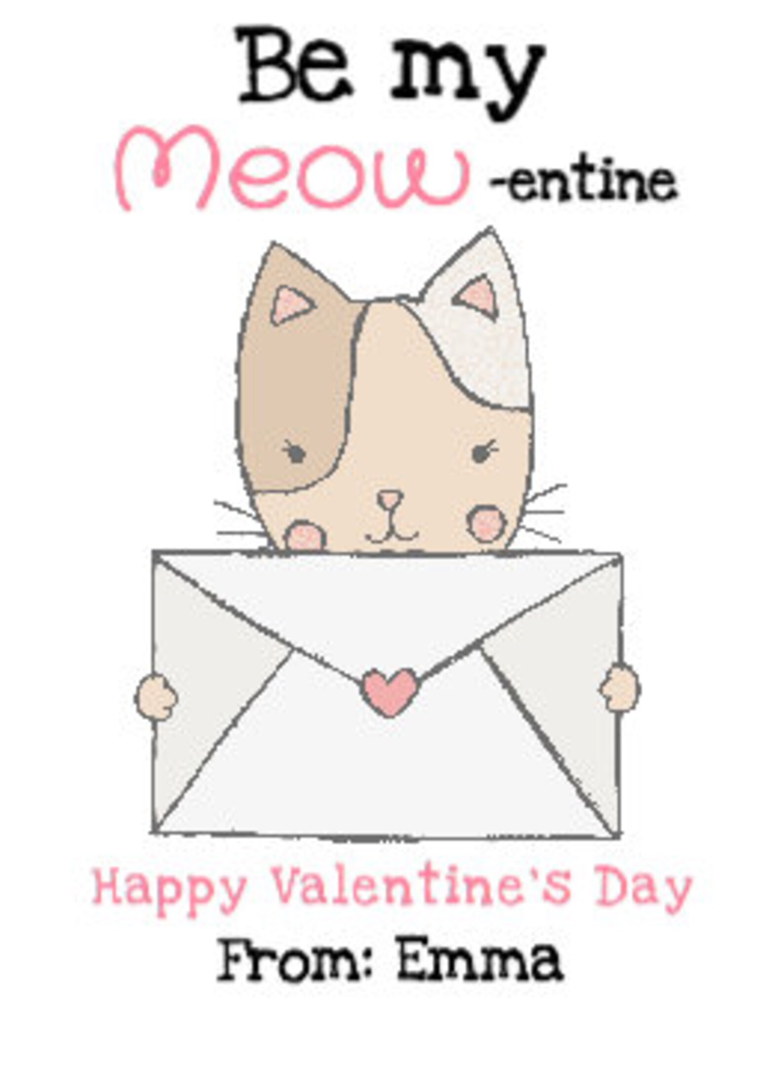 Animal Valentines Day Card Template Cat Valentines Cards for - Etsy