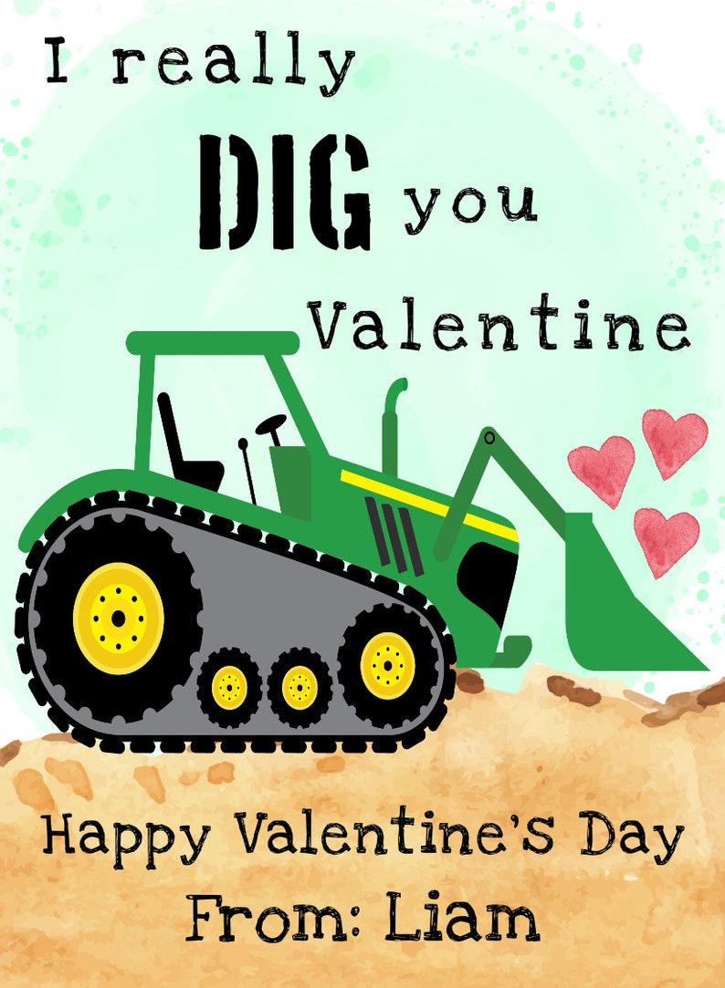 Tractor Valentines Day Card Template Tractor Valentines Cards | Etsy India