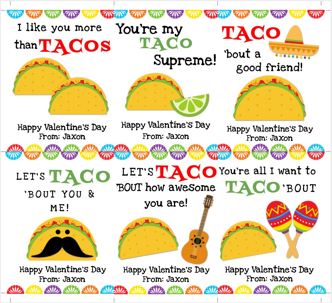 Taco Valentine Card Template Taco Valentines Cards for Kids - Etsy Canada