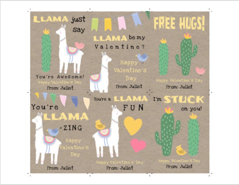 Llama Valentines Day Card Template, Llama Valentines Cards for Kids ...