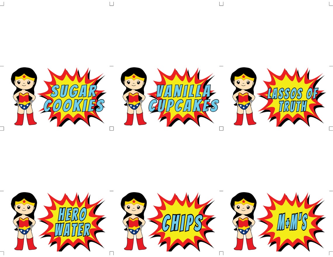 Superhero Folded Food Card Template for Birthday for Girl, Tent Fold Food Label, Editable ...