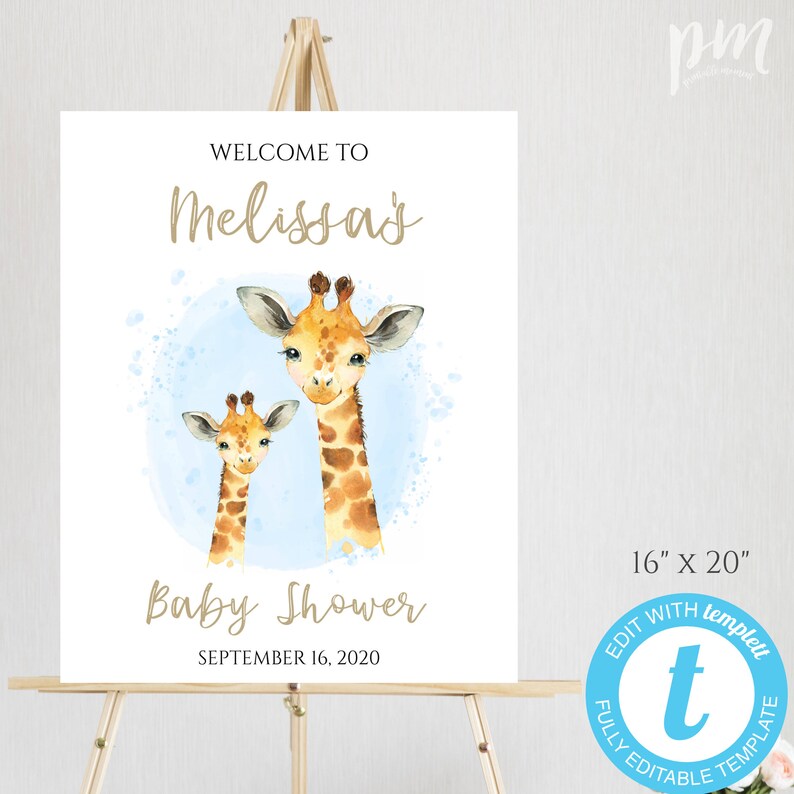 Giraffe Welcome Sign Template for Baby Shower Welcome Poster - Etsy