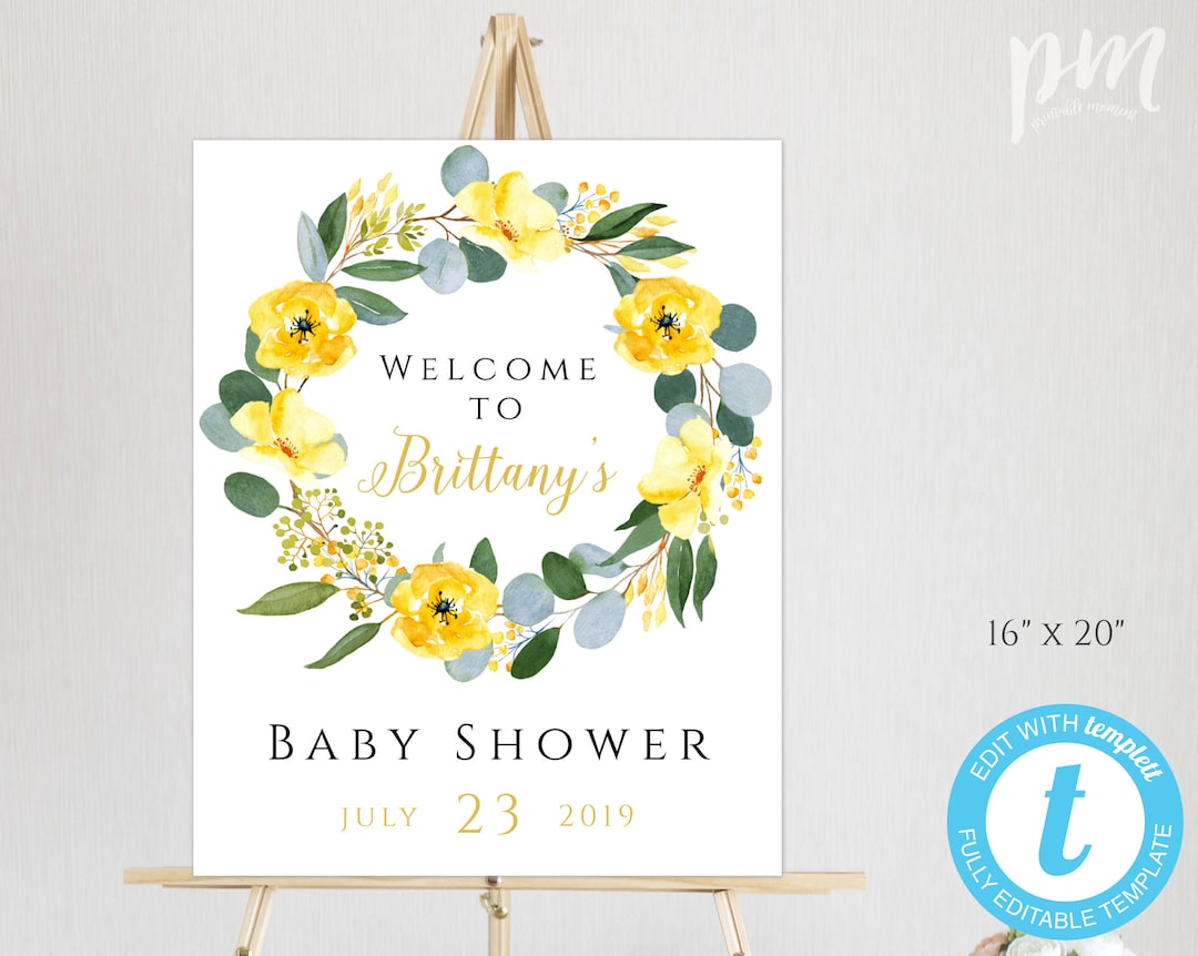 Yellow Baby Shower Welcome Sign Template, Welcome Baby Shower Sign ...