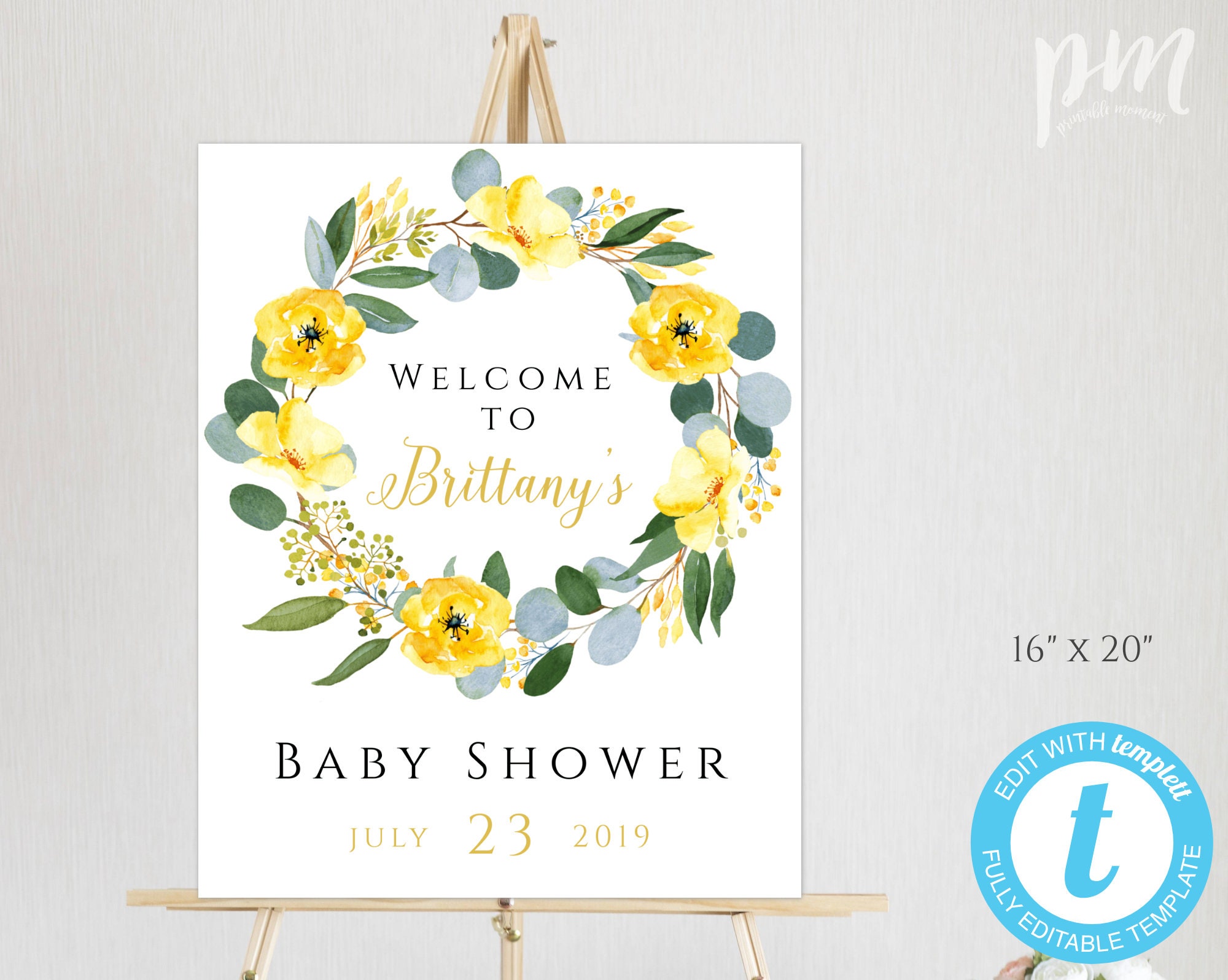 Yellow Baby Shower Welcome Sign Template, Welcome Baby Shower Sign ...