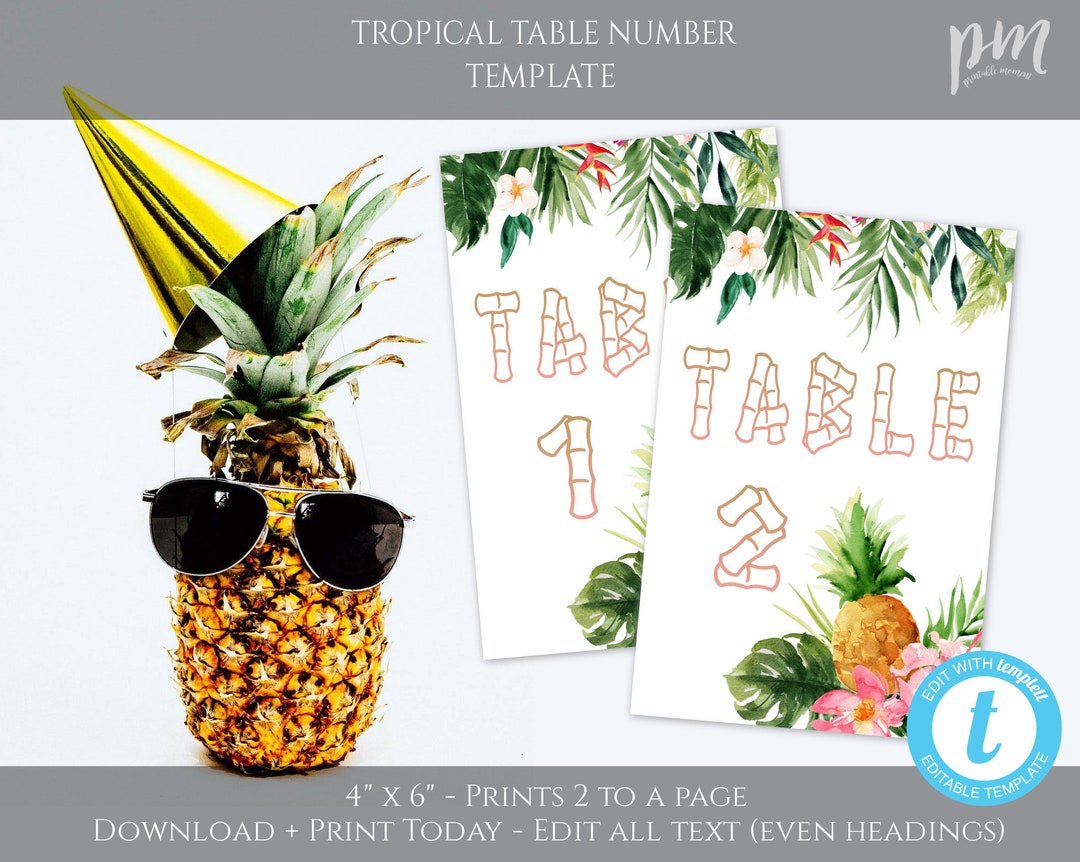 Tropical Table Numbers Template, Printable Table Number Cards With ...