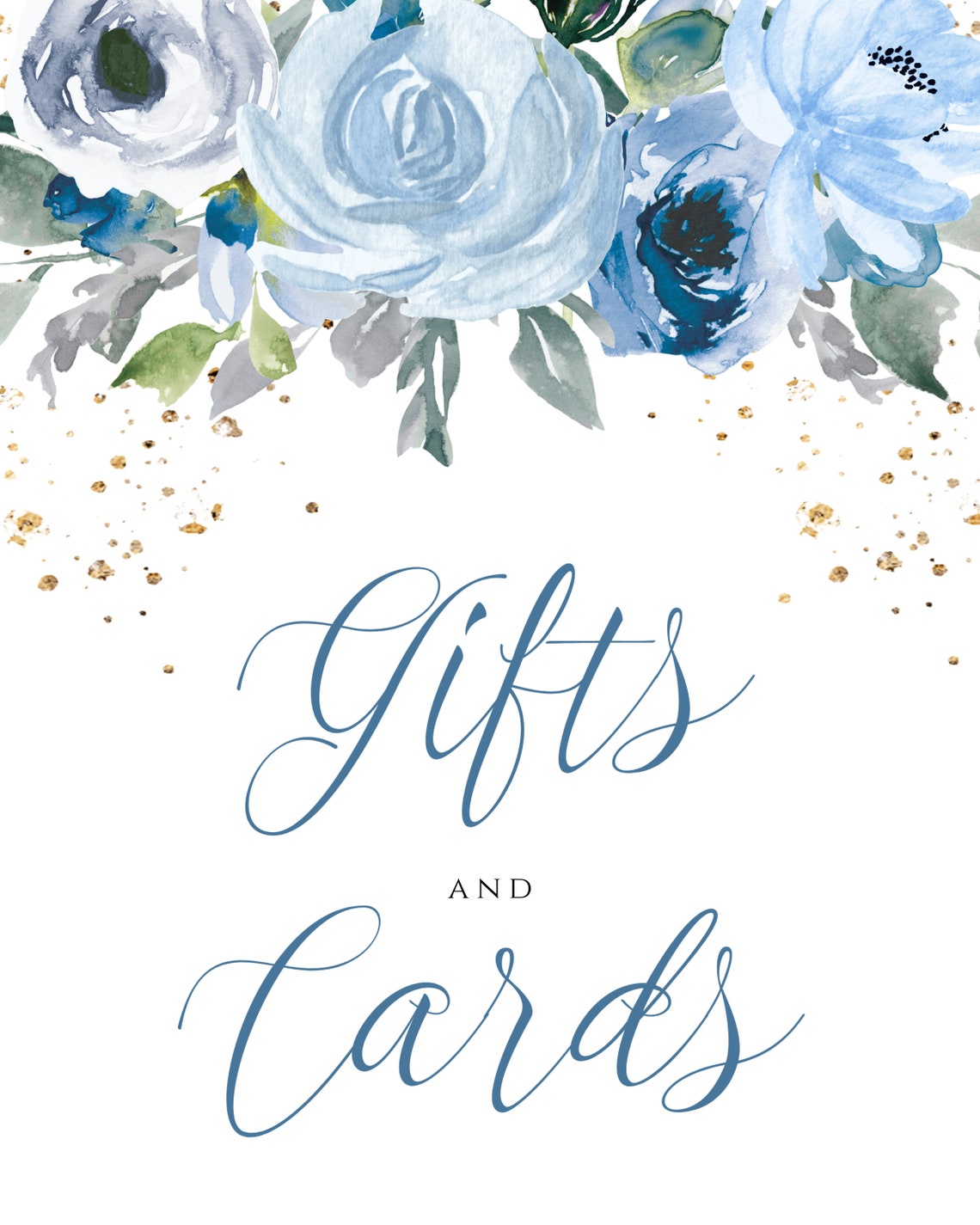 Blue Floral Gifts and Cards Sign Template for Bridal Shower - Etsy