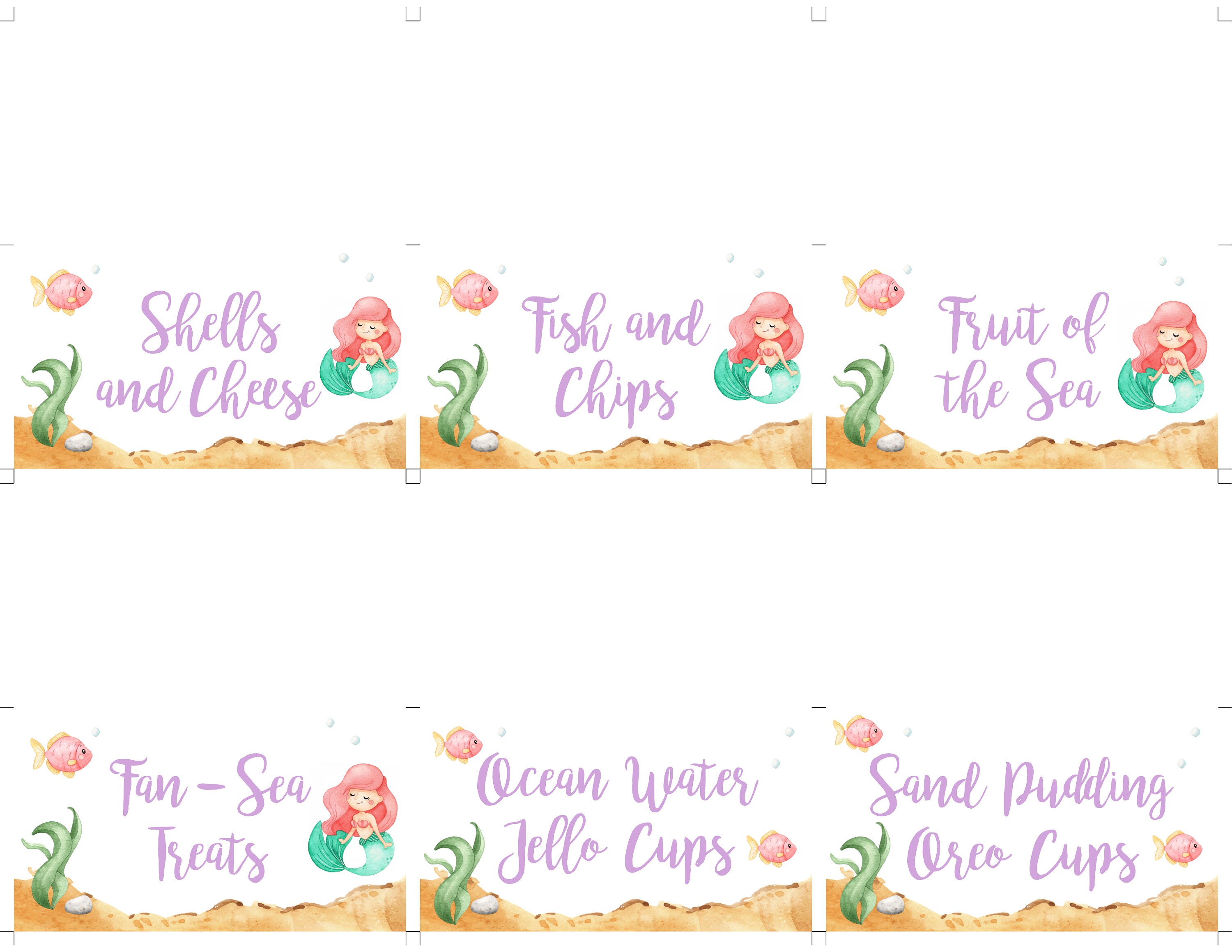 Mermaid Birthday Party Food Label Card Template, Under the Sea Party ...