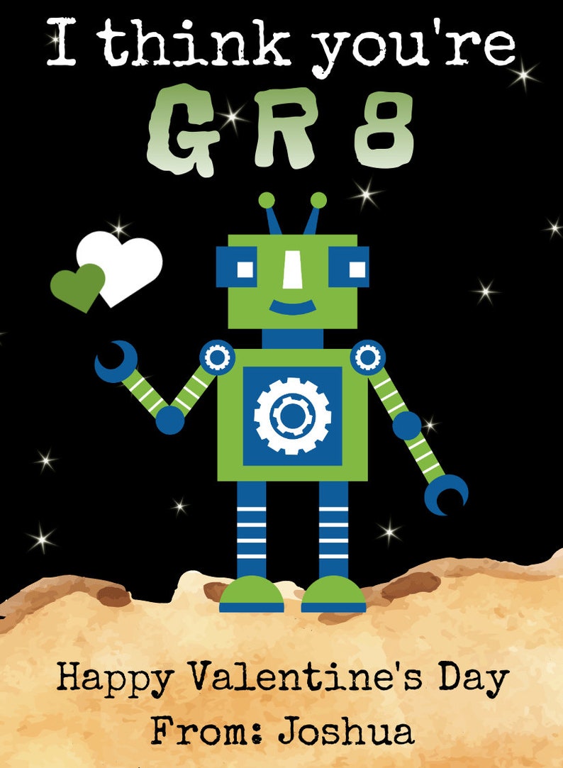 Robot Valentines Day Card Template Robot Valentines Cards for | Etsy
