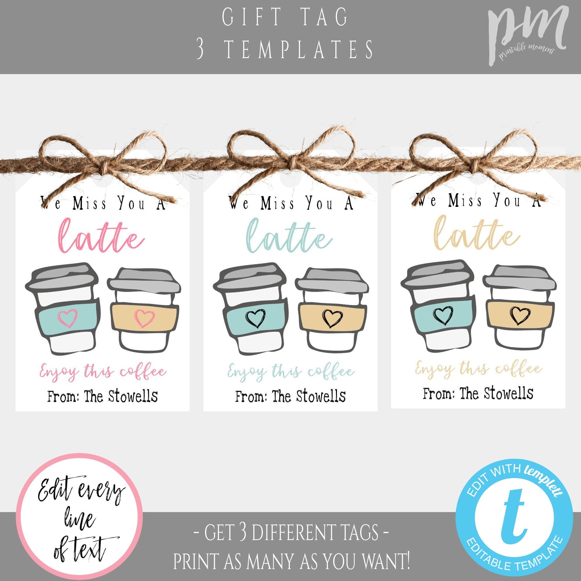 We Miss You a Latte Coffee Gift Tag Template, Quarantine Treat Tag ...