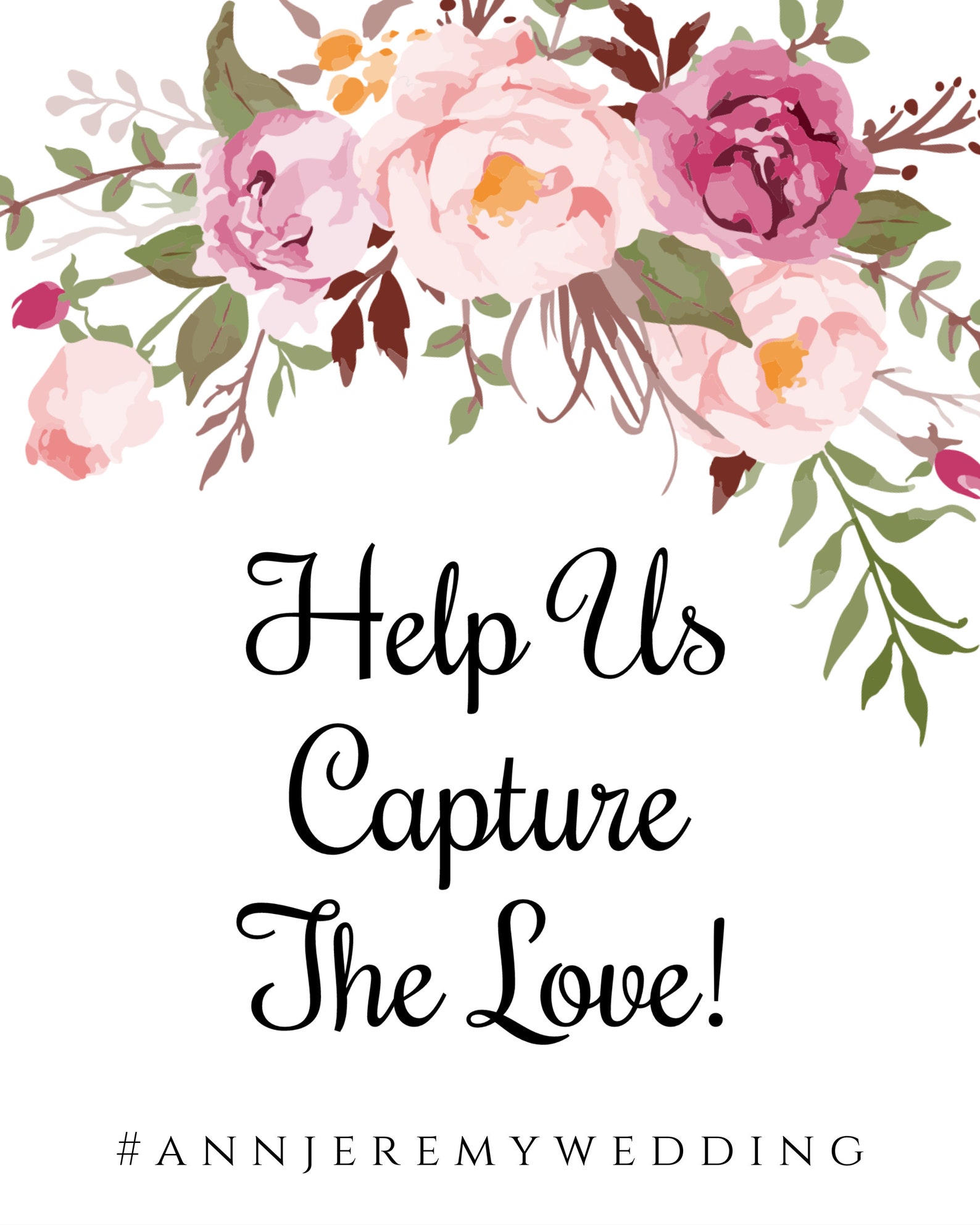 Pink Floral Hashtag Wedding Sign Template Custom Hashtag | Etsy