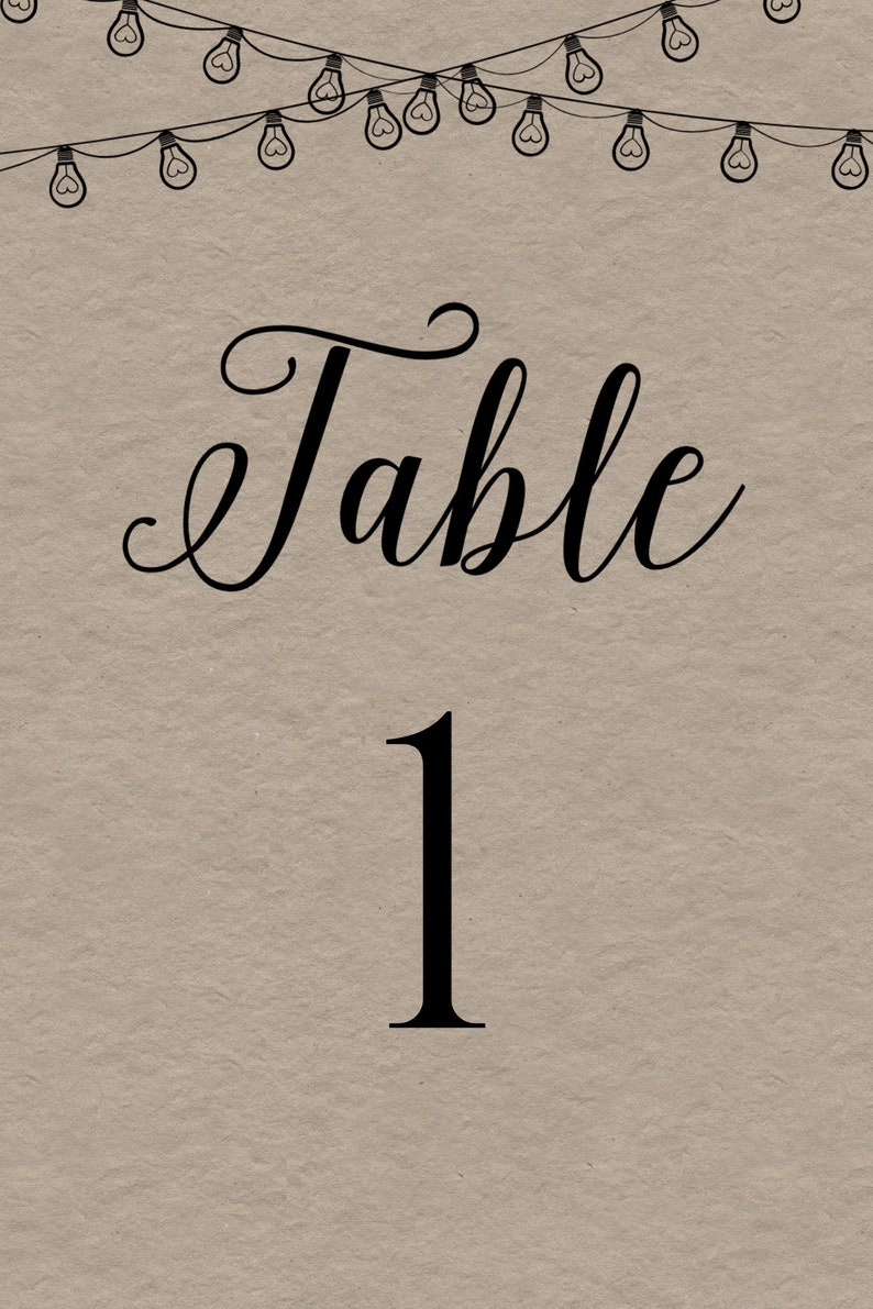 Rustic Table Number Template With String Lights Printable | Etsy
