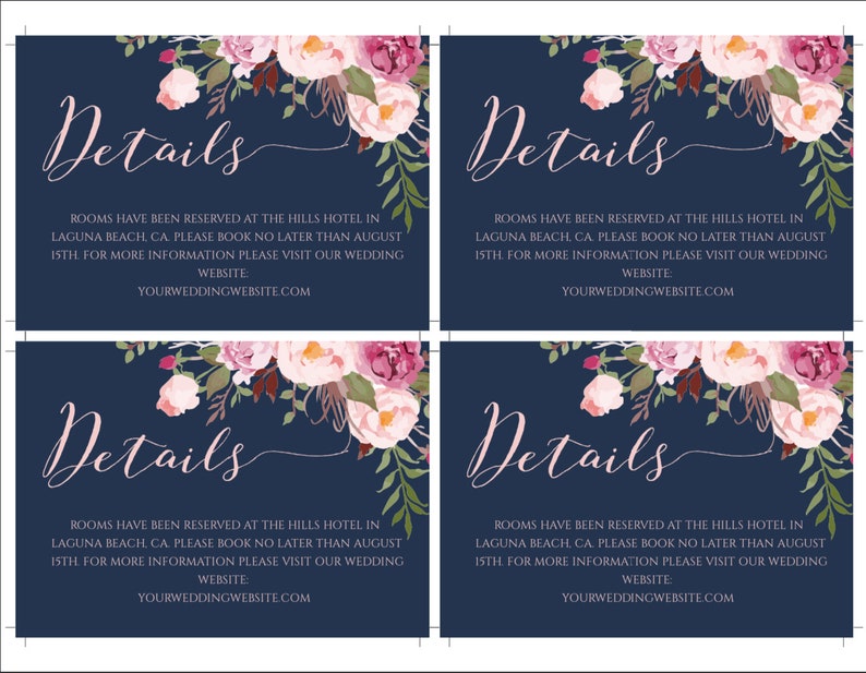 Blue and Pink Floral Wedding Invitation Template Suite Floral - Etsy