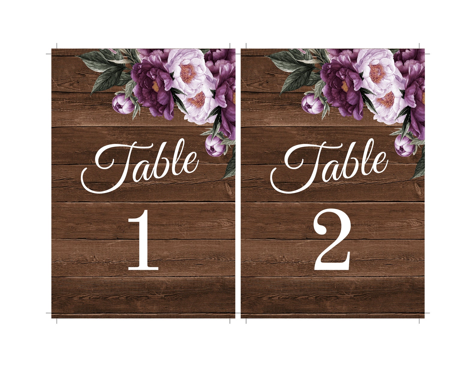Rustic Table Number Template Purple Floral Table Number - Etsy