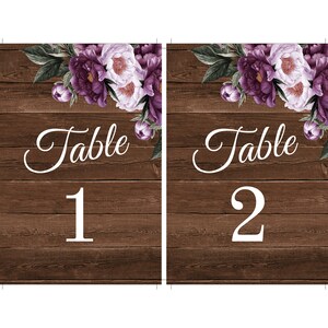 Rustic Table Number Template, Purple Floral Table Number, Table Number ...