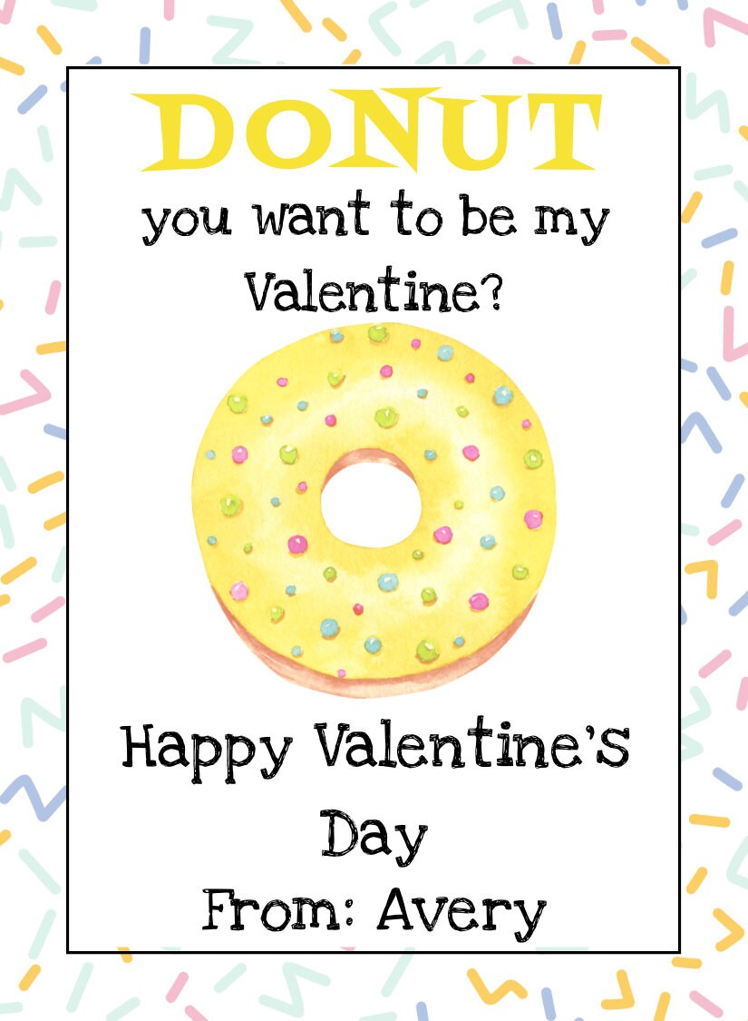 Donut Valentines Day Card Template Donut Valentines Cards for | Etsy