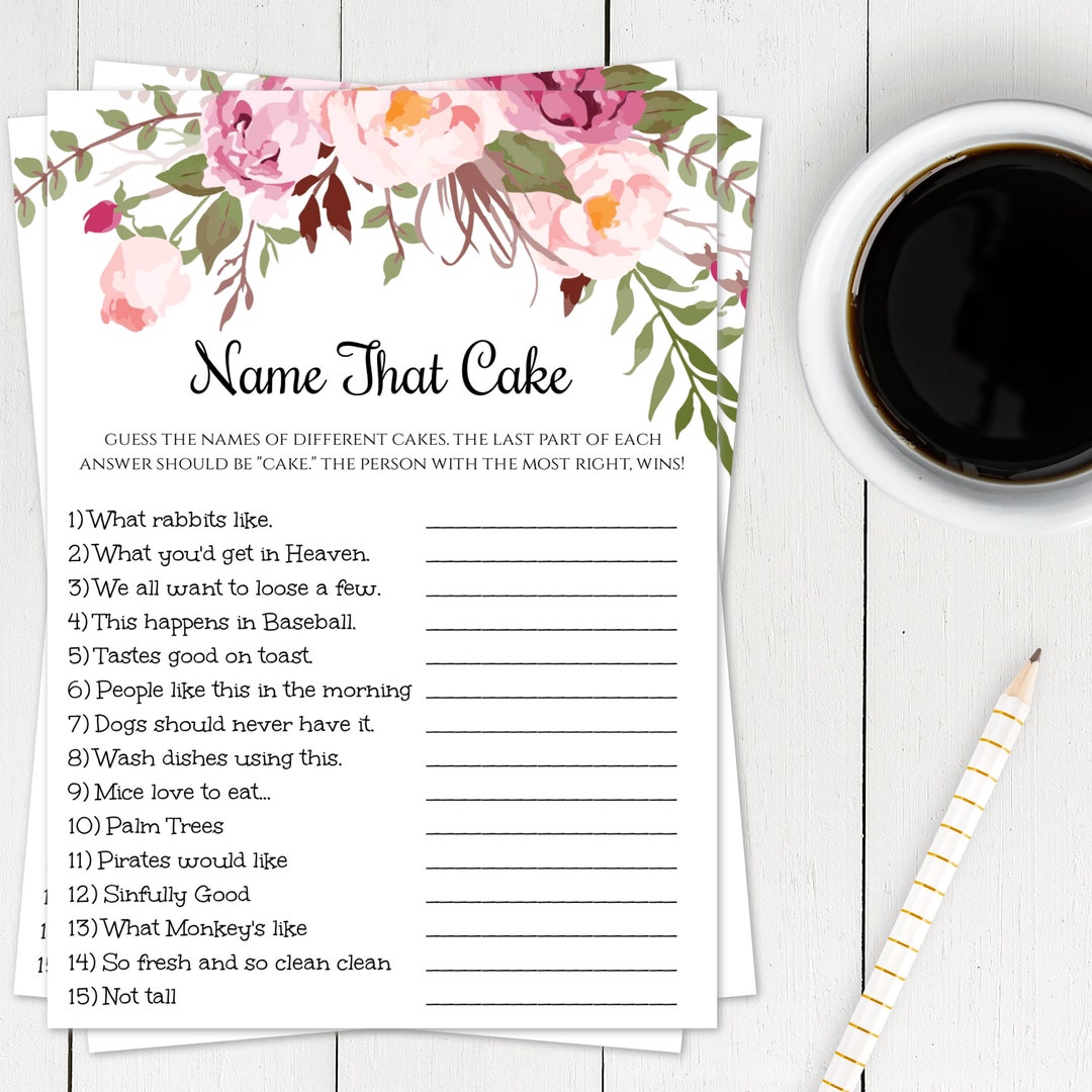 Pink Floral Name That Cake Bridal Shower Game Template, Name That Cake ...