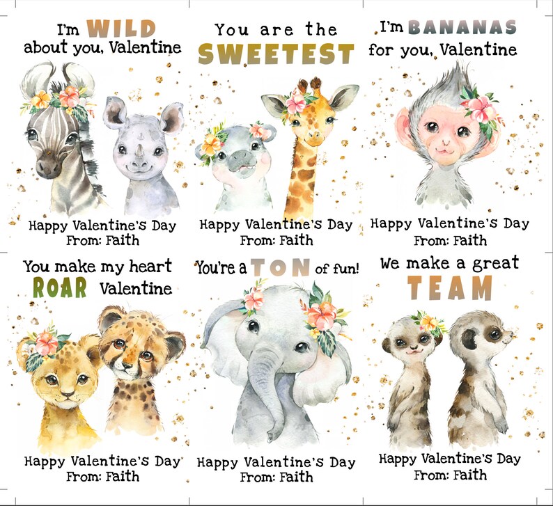 Jungle Valentine Card Template Safari Valentines Cards for - Etsy