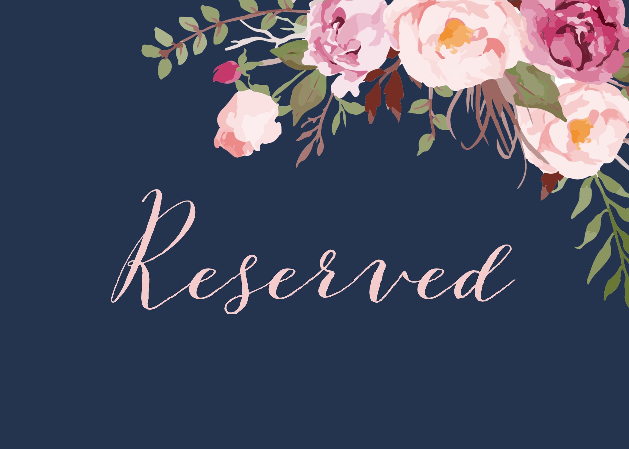 Blue + Pink Wedding Reserved Sign Template, Printable Reserved Sign ...