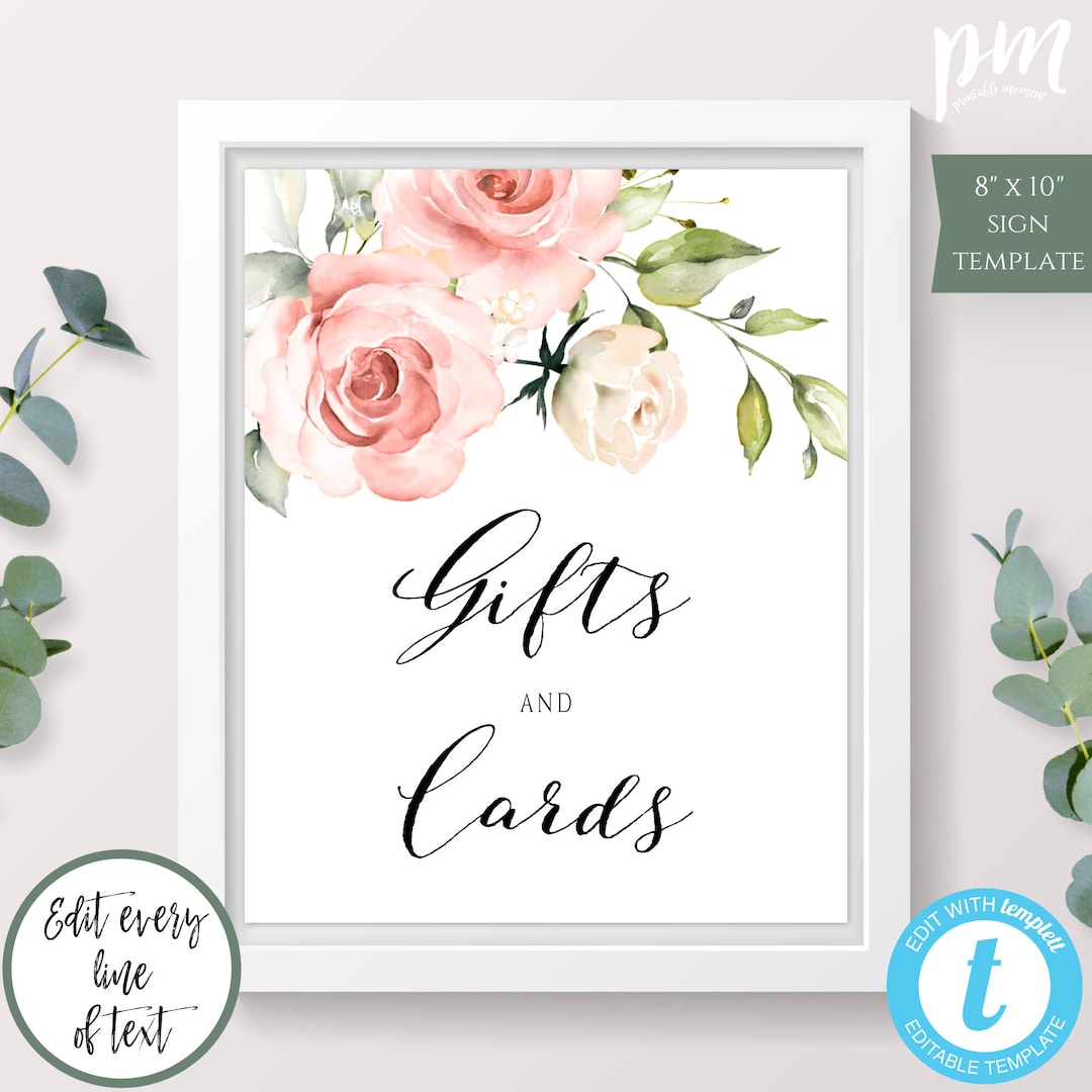 Pink Floral Cards & Gifts Sign Template, Pink Gifts + Cards Sign ...