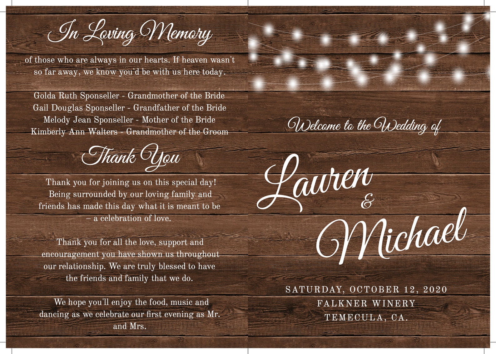 Rustic Wedding Folding Program Template Rustic Lights | Etsy