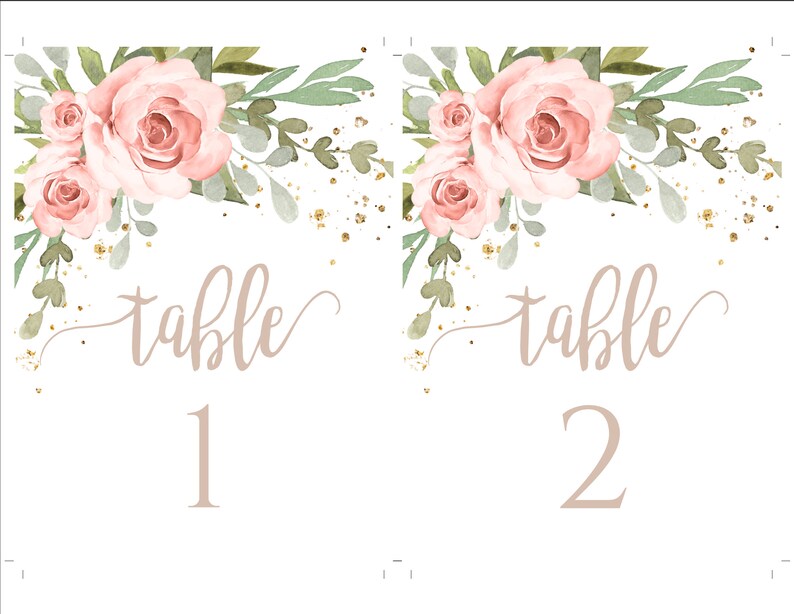 Printable Pink Floral Table Number 4x6 + 5x7 Card Templates, Editable ...