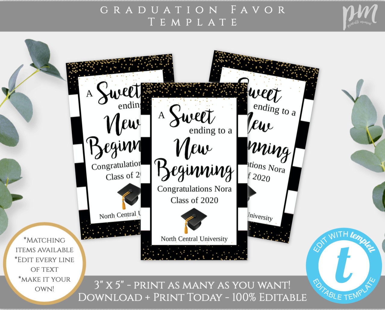 A Sweet Ending to a New Beginning Card Template Graduation | Etsy