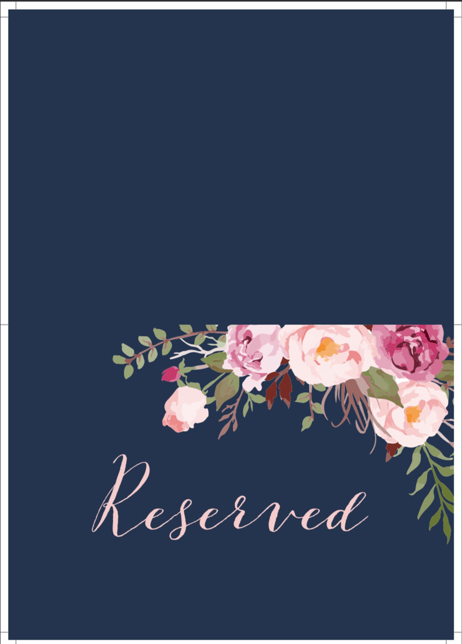 Blue Pink Wedding Reserved Sign Template Printable Reserved - Etsy